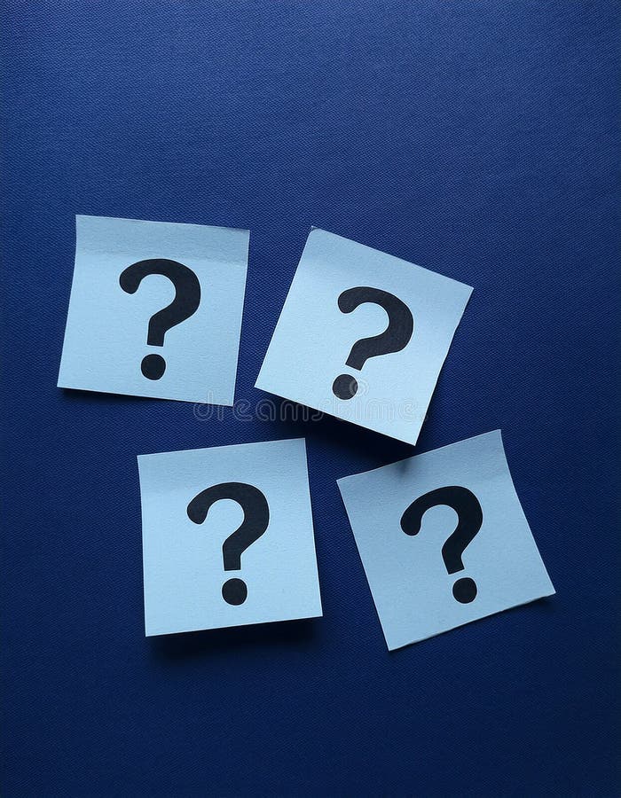 Paper Notes with Question Marks on Navy Background, Flat Lay. Space for ...