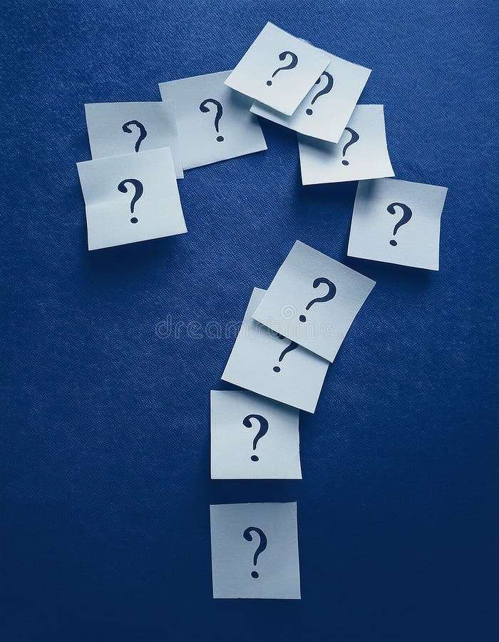 Paper Notes with Question Marks on Navy Background, Flat Lay. Space for ...