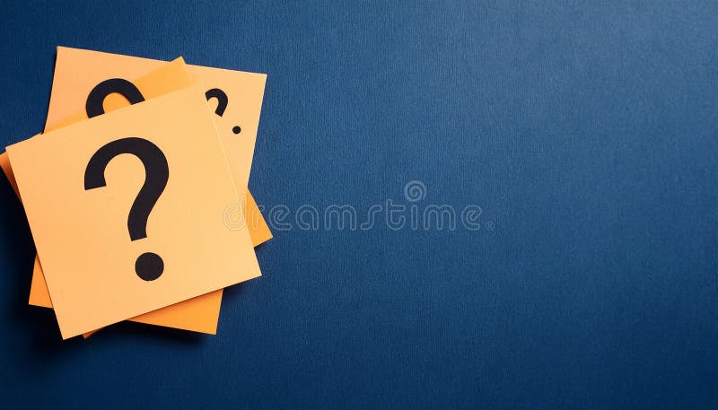 Paper Notes with Question Marks on Navy Background, Flat Lay. Space for ...
