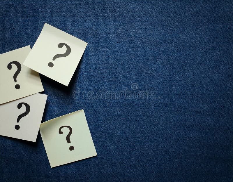 Paper Notes with Question Marks on Navy Background, Flat Lay. Space for ...