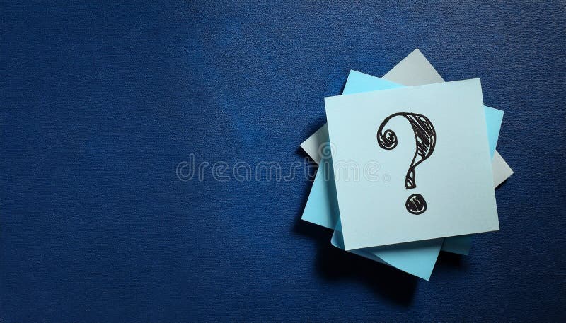 Paper Notes with Question Marks on Navy Background, Flat Lay. Space for ...