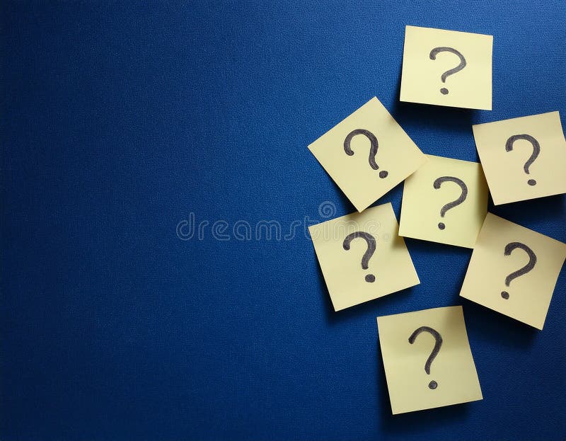 Paper Notes with Question Marks on Navy Background, Flat Lay. Space for ...