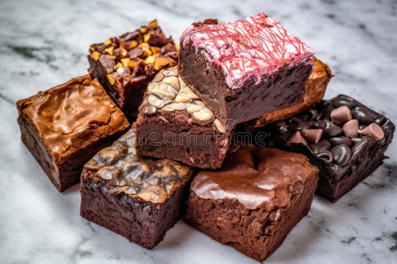 Stack of Square Brownie and Chocolate Brownie Squares on a Marble ...