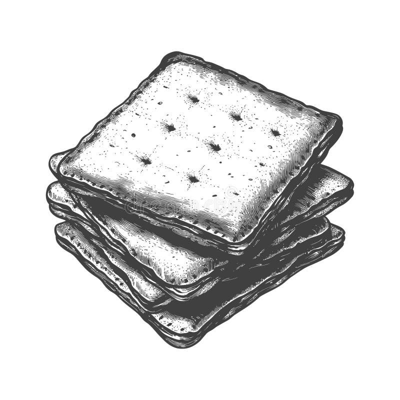 Delicious Crispy Crackers Stack, Hand-Drawn Illustration Stock Vector ...