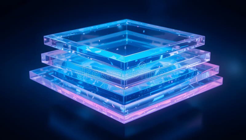 Stack of Square Glass Plates with Blue and Pink Lighting Stock ...