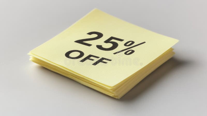 Stack of Square Ivory Sticky Notes with 25 Off Sales Text, Isolated on ...