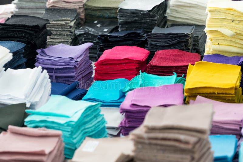The Stack of Square Pieces of Colored Fabric To Showcase Stock Image ...