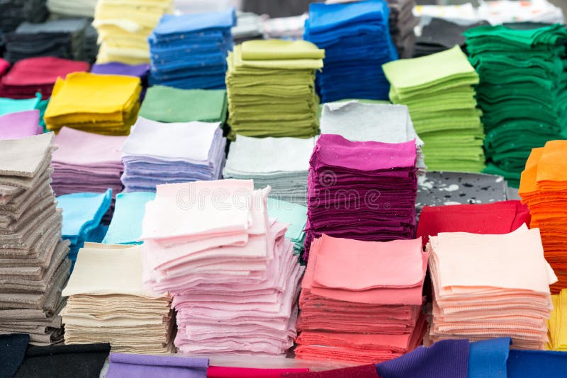 The Stack of Square Pieces of Colored Fabric To Showcase Stock Image ...