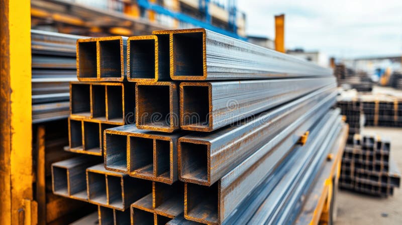 Stack of Square Steel Tubes Close-Up Stock Photo - Image of pipe, metal ...