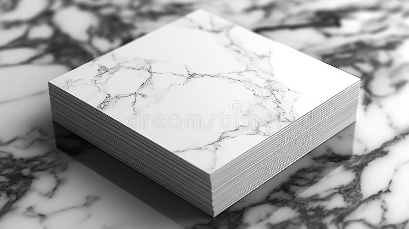 Stack of Square White Marble Patterned Papers on Marble Surface Stock ...