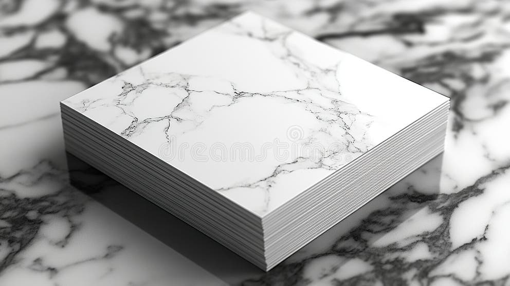 Stack of Square White Marble Patterned Papers on Marble Surface Stock ...