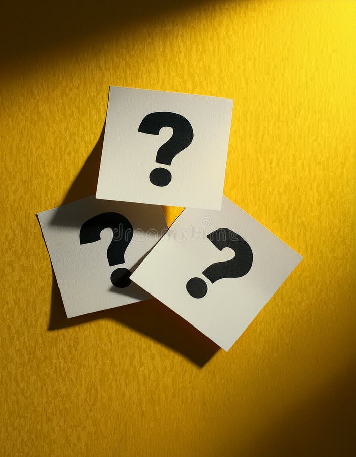 Paper Notes with Question Marks on Yellow Background, Flat Lay. Space ...