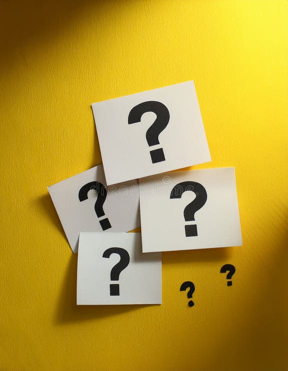 Paper Notes with Question Marks on Yellow Background, Flat Lay. Space ...