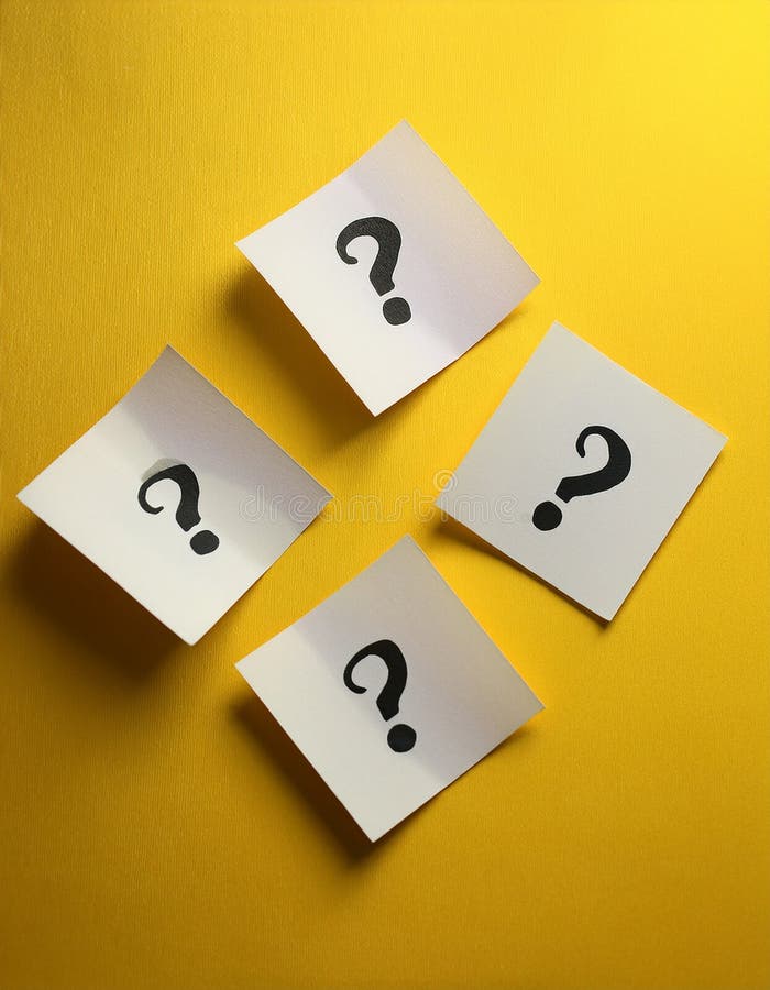 Paper Notes with Question Marks on Yellow Background, Flat Lay. Space ...