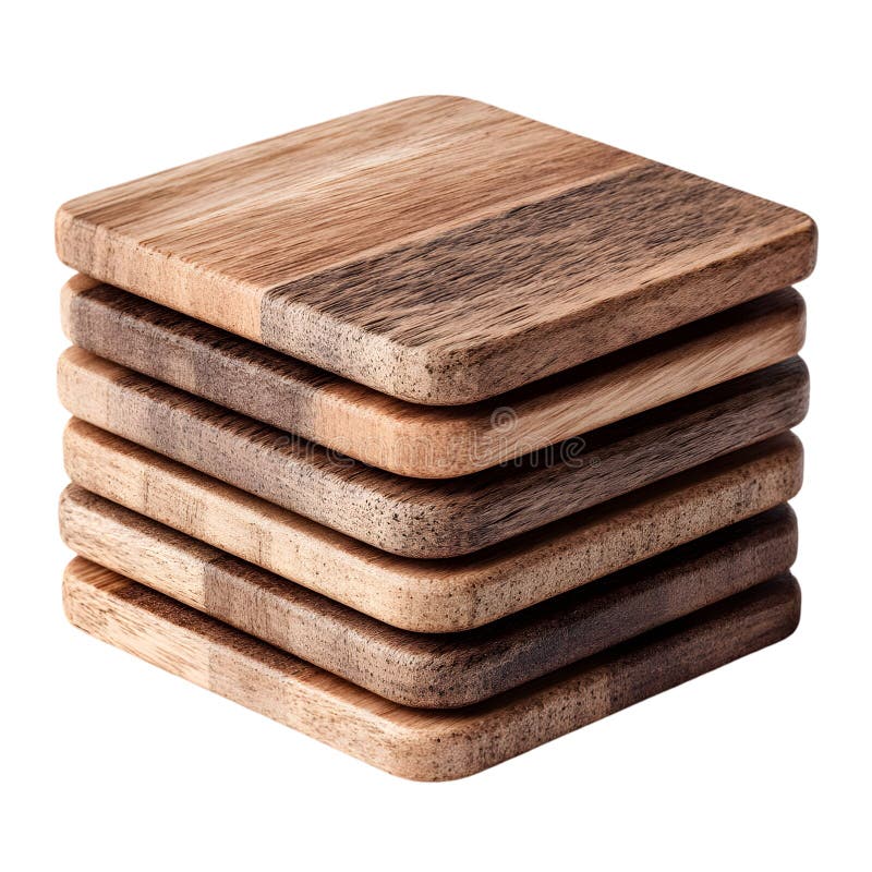 Stack of Square Wooden Coasters with Rounded Edges, Featuring a Stock ...
