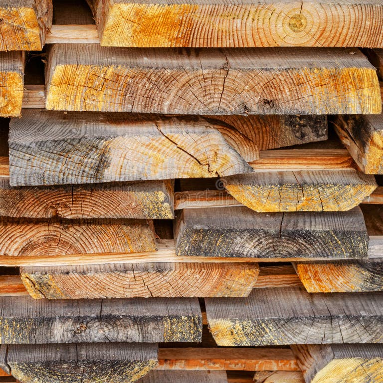 Stack of Stacked Lumber. Dried Wood Boards with a Crack. Different ...