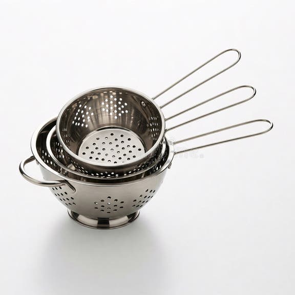 Stainless Steel Colander on White Background. 3d Illustration Stock ...