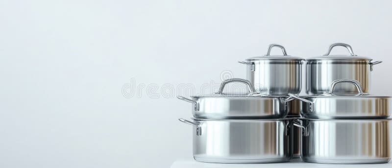 A Stack of Stainless Steel Pots and Pans for Cooking, Storage, or ...