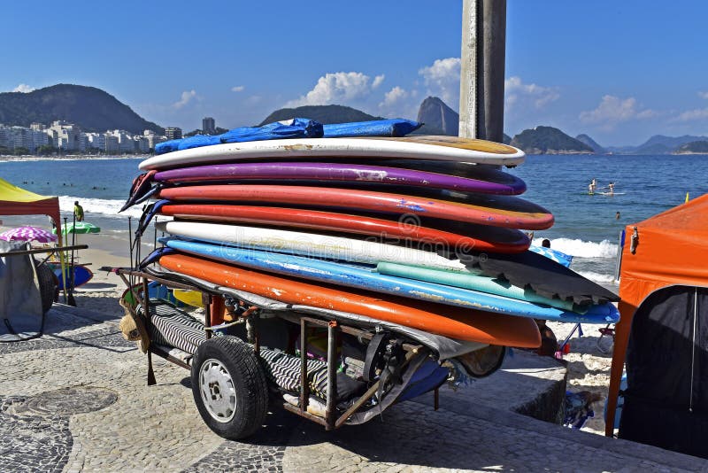 Stack of Stand Up Paddle Boards in Copacabana Beach, Rio Stock Image ...