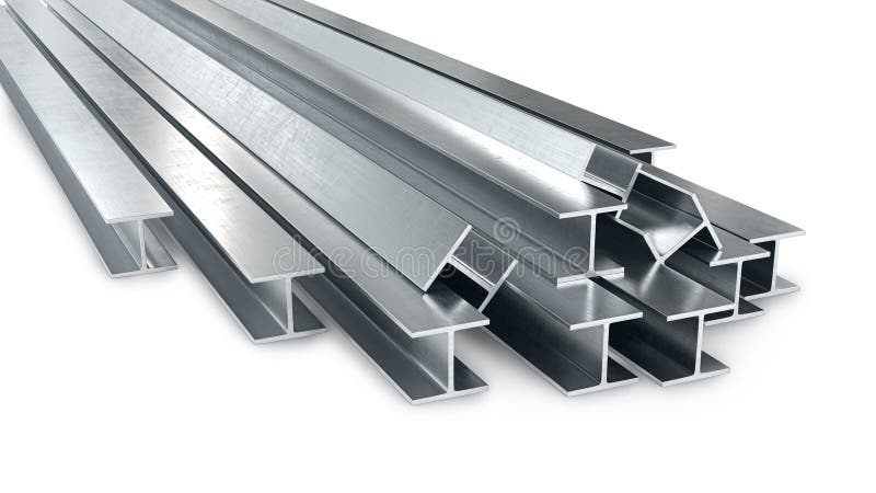 Stack of Steel Metal Beam on White Background. 3d Rendering Stock ...