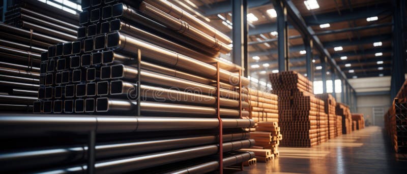 Stack of Steel Pipes in a Factory or Warehouse Setting Logistics ...