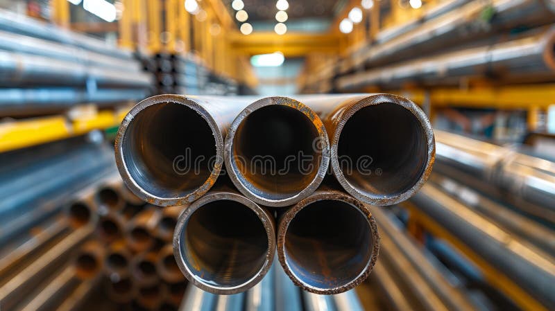 Stack of Steel Pipes in an Industrial Warehouse. Stock Image - Image of ...