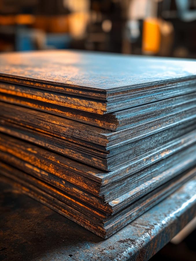 Stack of Steel Plates in an Industrial Workshop. Stock Photo - Image of ...