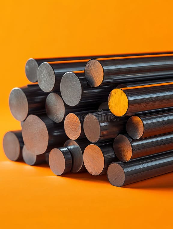 Stack of Steel Rods on an Orange Background Stock Image - Image of rods ...