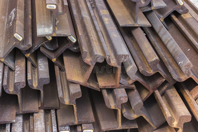 Stack of Steel and Rusty Rail Profiles Stock Image - Image of railway ...
