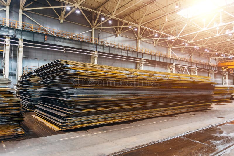 Stack of Steel Sheets in Warehouse Stock Photo - Image of crane ...