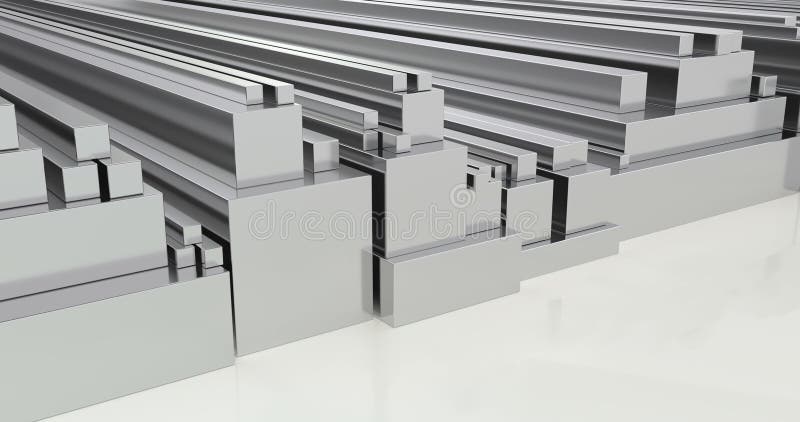 Stack of Steel Square Bars, Loop Animation. 3D Rendering Stock Footage ...