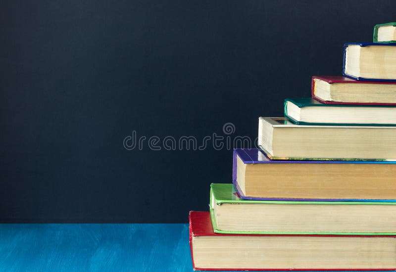 Stack Steps Stairs of Old Books on Background Black Chalkboard Stock ...