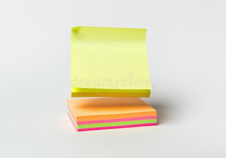 A Stack of Sticky Notes Levitating Slightly Apart, on a Solid White ...