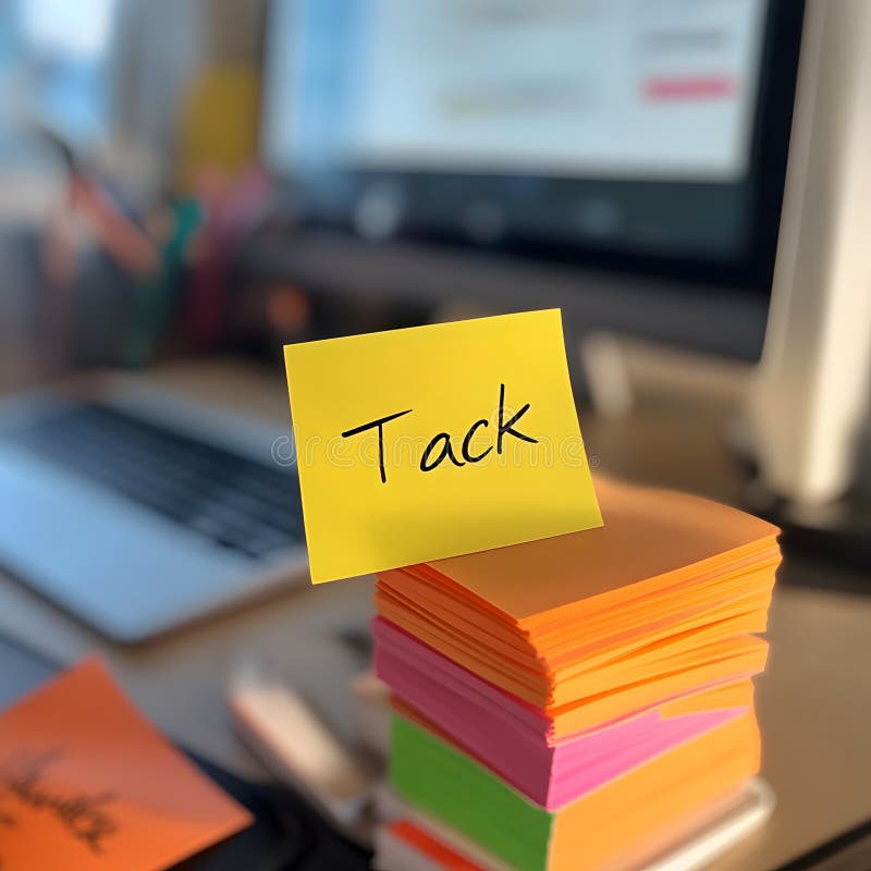 Stack of Sticky Notes with Tack Written on Top Stock Illustration ...