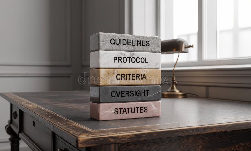 Stack of Stone Blocks with Guidelines, Protocol, Criteria, Oversight ...