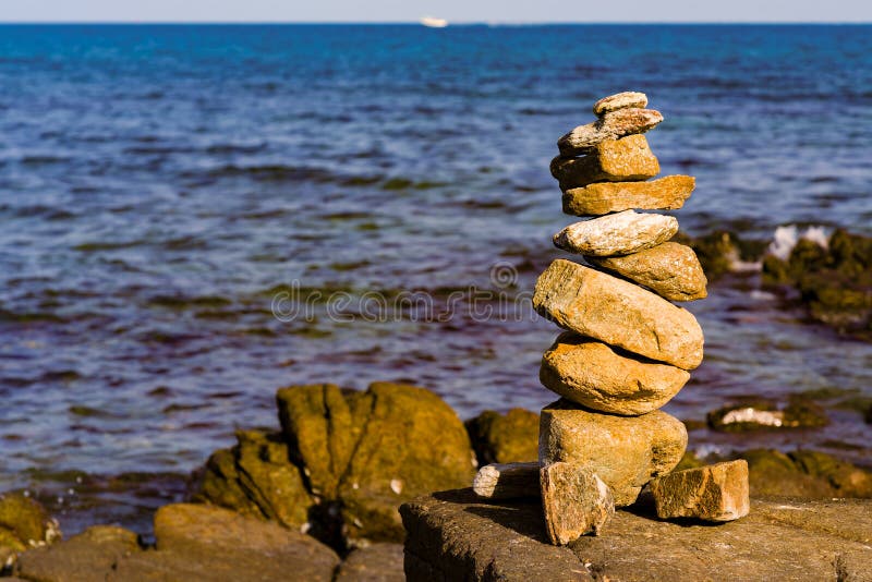 Stack Stone Over Sea Coast Skyline Stock Photo - Image of natural ...