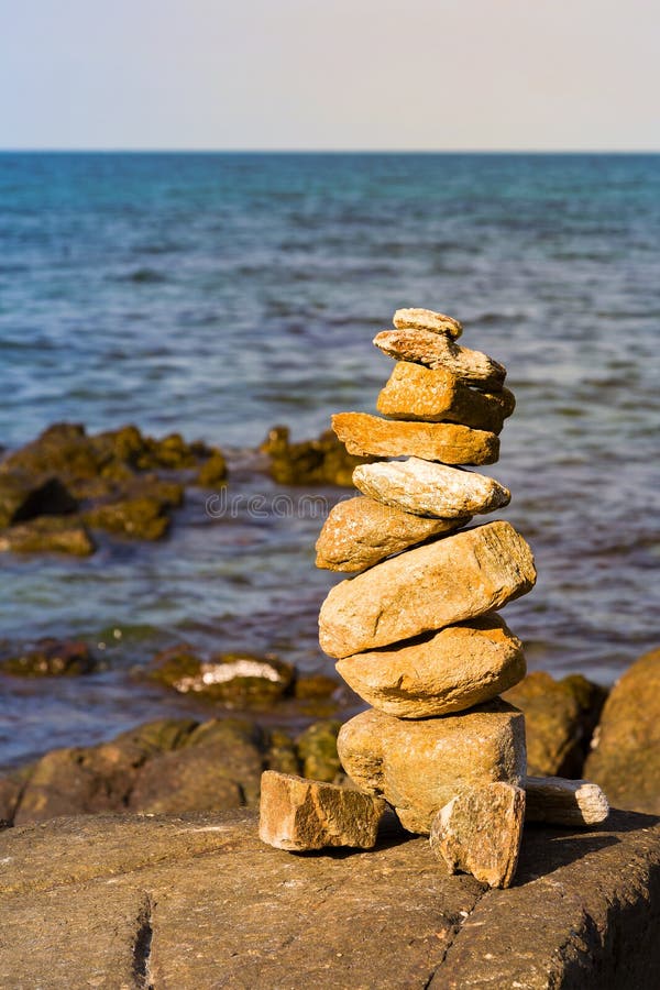 Stack Stone on Sea Coast Skyline Stock Photo - Image of relaxation ...