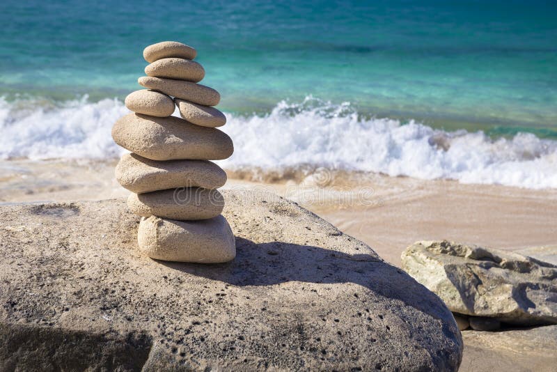 Stack of Stones in Balance at a Beach Stock Photo - Image of stones ...