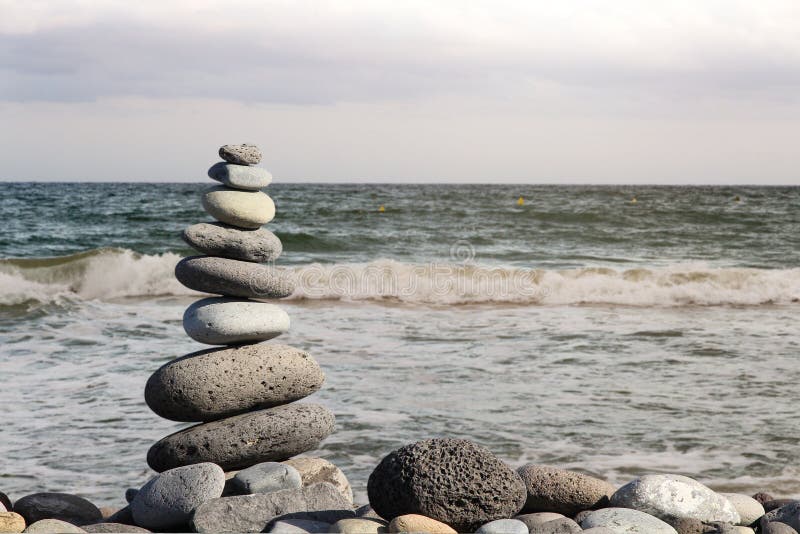 Stack of Stones on the Beach Stock Image - Image of beauty, stability ...