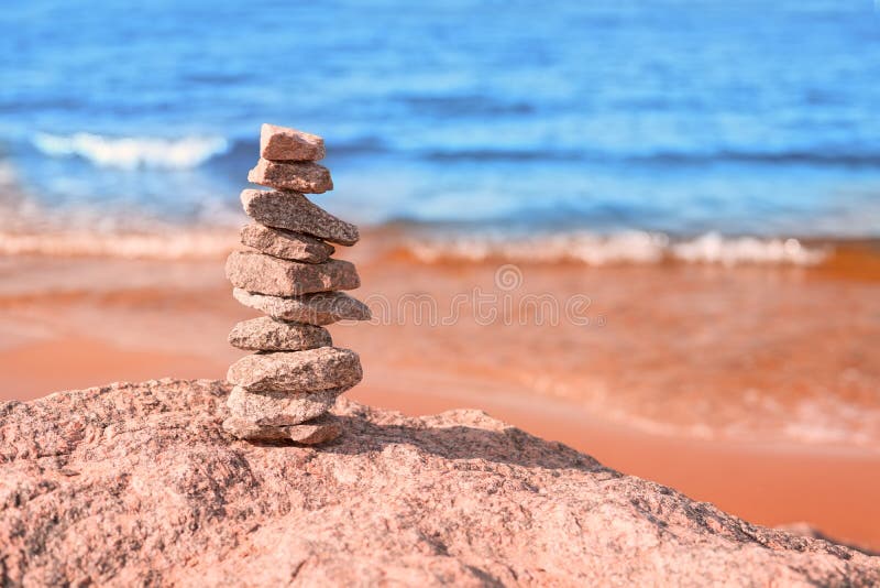 Stack of Stones at Bright Colored Sea Coast Stock Photo - Image of ...