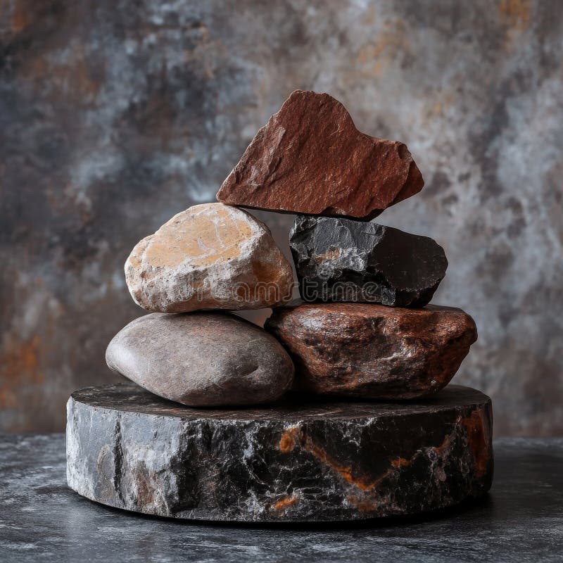 Stack of Stones with Different Sizes on Dark Background. 3d Rendering ...