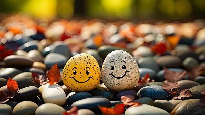 A Stack of Stones Featuring a Painted Happy Face Against a Nature ...
