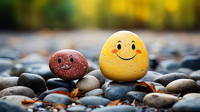 A Stack of Stones Featuring a Painted Happy Face Against a Nature ...
