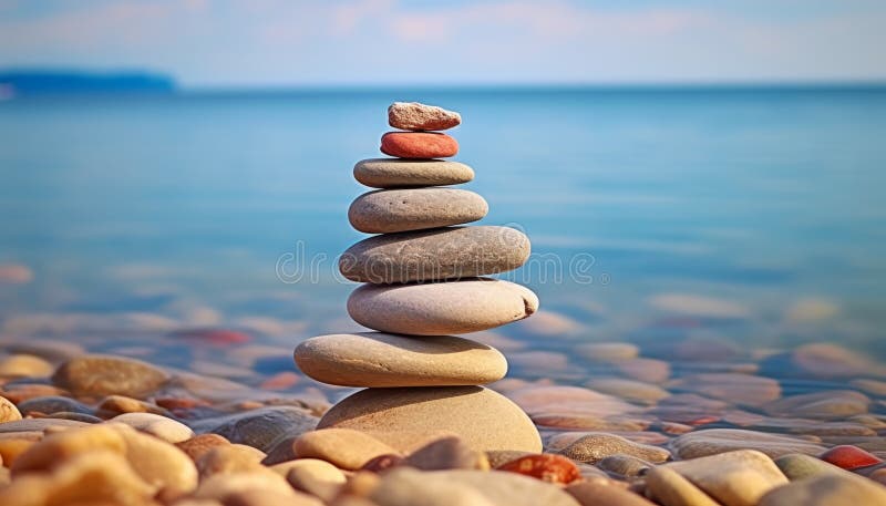 Stack of Stones Meditation Yoga Balance on Sea Shore Stock Illustration ...