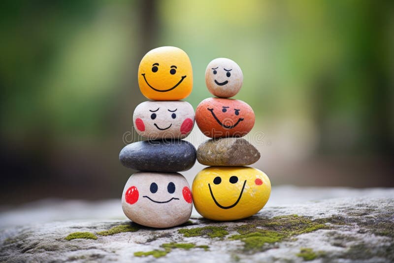 Stack of Stones with Painted Smiley Faces Representing Happiness Stock ...