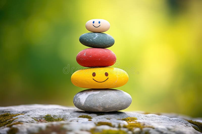 Stack of Stones with Painted Smiley Faces Representing Happiness Stock ...