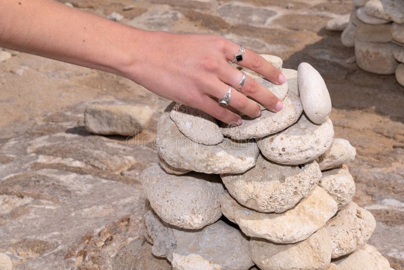 Stack Stones Pyramid Make with Hand Woman Stock Photo - Image of ...