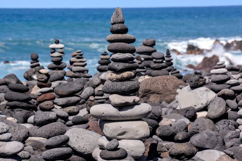Stack of Stones on the Sea Beach Stock Photo - Image of stones, pebble ...