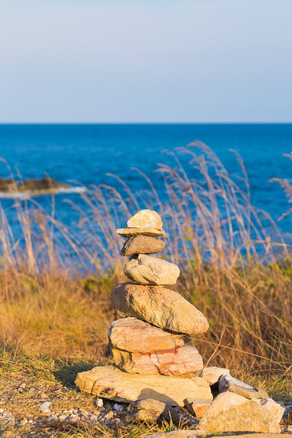 Stack of Stones on Sea Shore, Natural Landscape Skyline Background ...