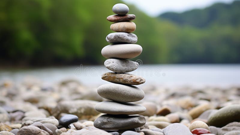 A Stack of Stones is Sitting on Top of a River Stock Illustration ...